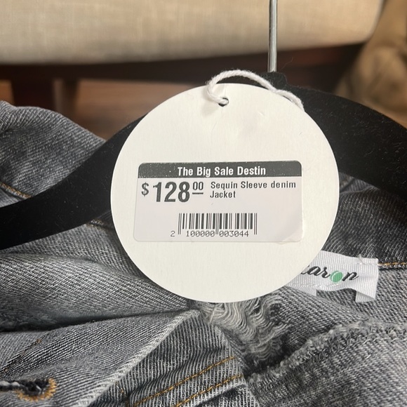 MACARON | Jackets & Coats | Wash Gray Sequin Sleeves Denim Jacket ...